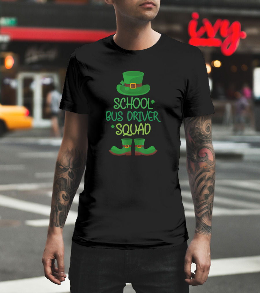 St Patricks Day Leprechaun Hat Boots School Bus Driver Squad T-Shirt