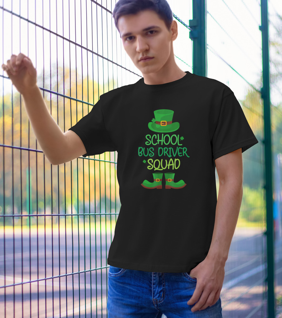 St Patricks Day Leprechaun Hat Boots School Bus Driver Squad T-Shirt