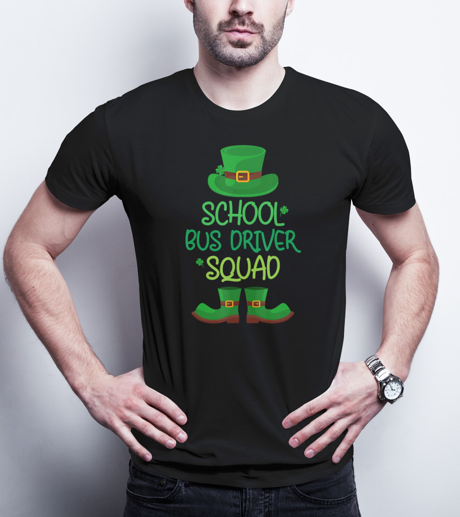 St Patricks Day Leprechaun Hat Boots School Bus Driver Squad T-Shirt