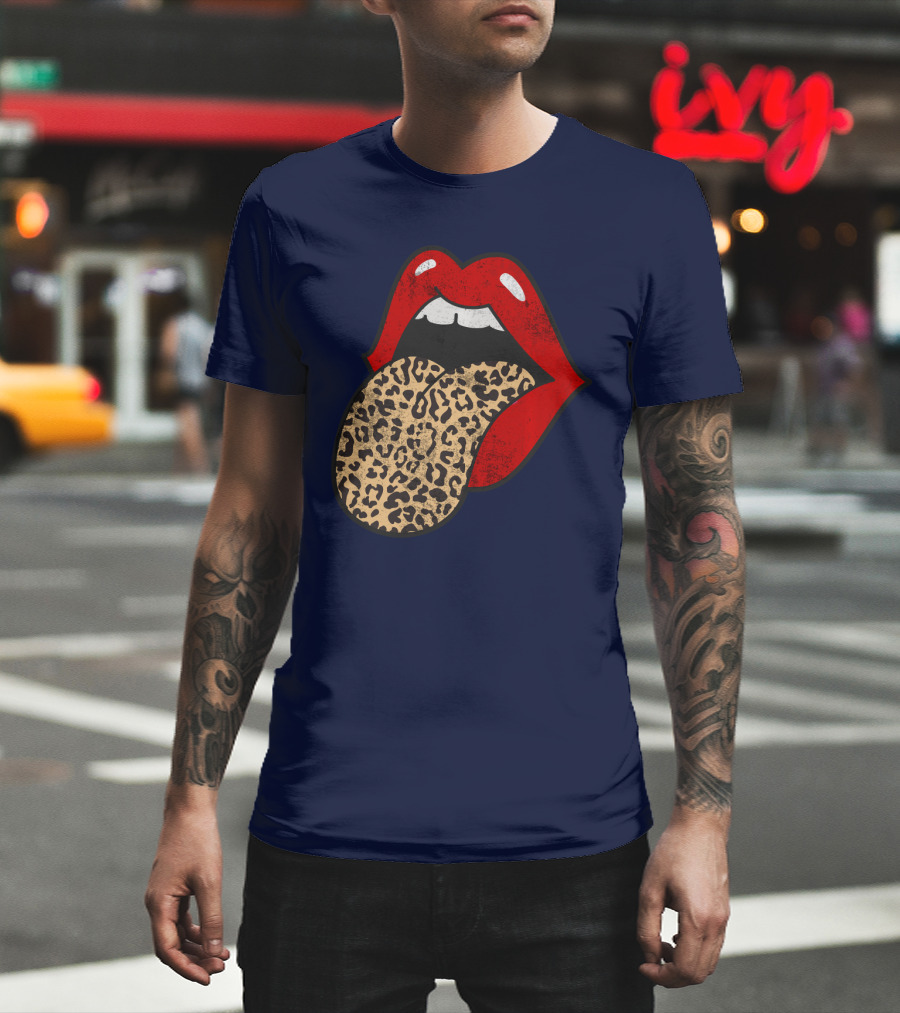Red Lips Leopard Tongue Trendy Animal ASM T-Shirt