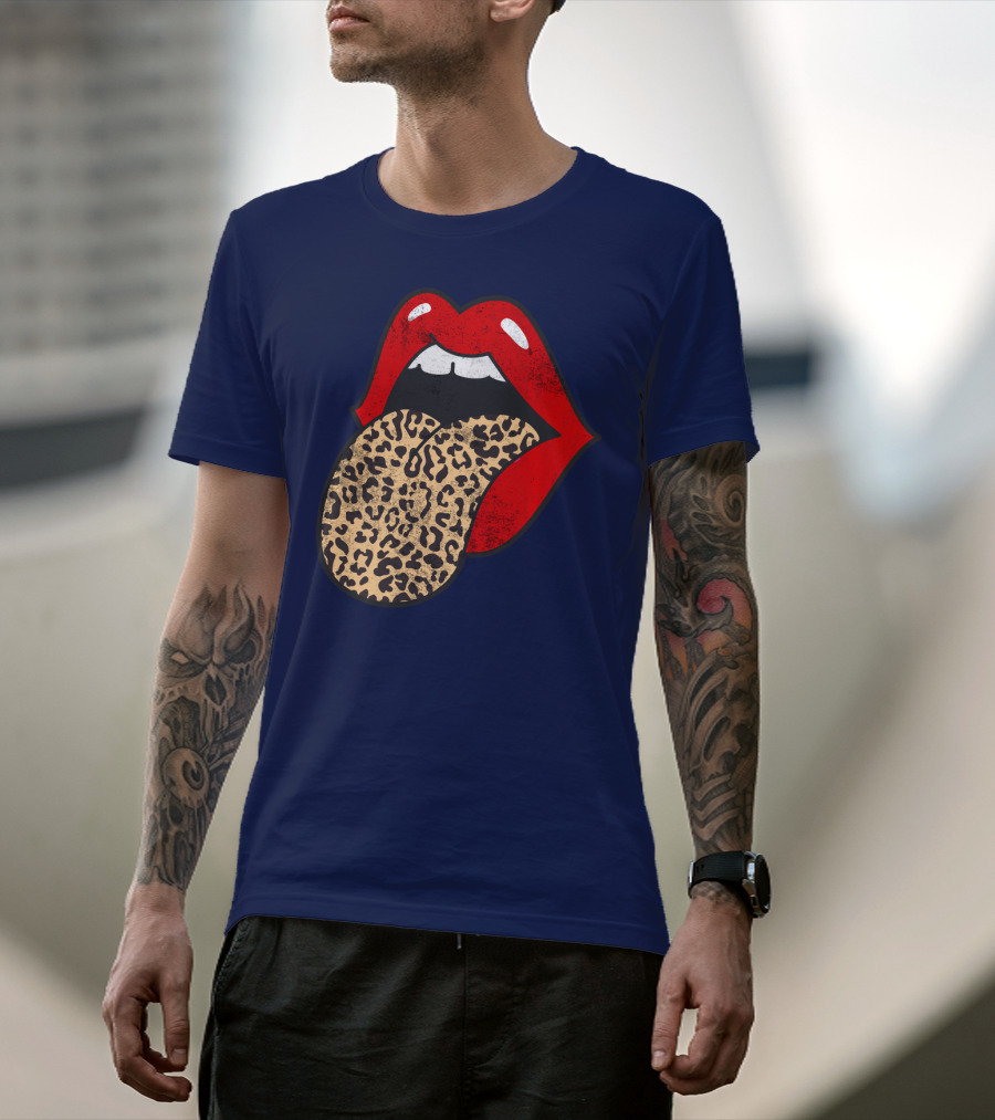 Red Lips Leopard Tongue Trendy Animal ASM T-Shirt