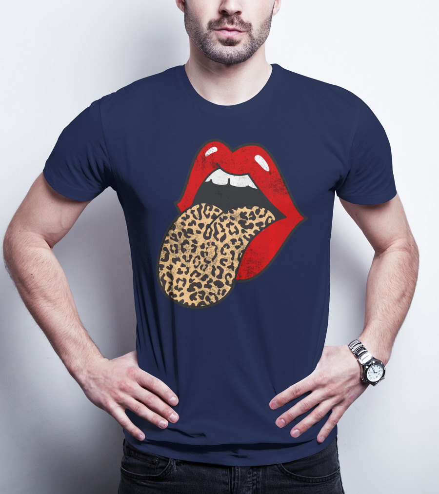 Red Lips Leopard Tongue Trendy Animal ASM T-Shirt