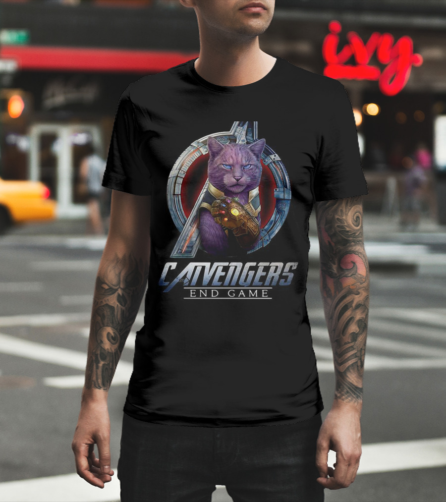 Catvengers End Game Infinity Gauntlet Purple Cat Avengers Iconic T-Shirt