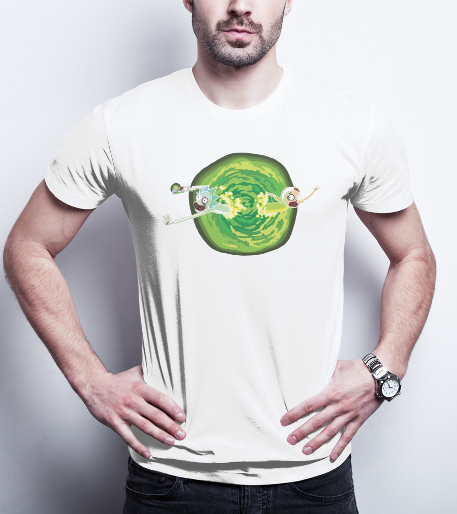 Rick And Morty Animated Portal Gun Adventure Scene T-Shirt