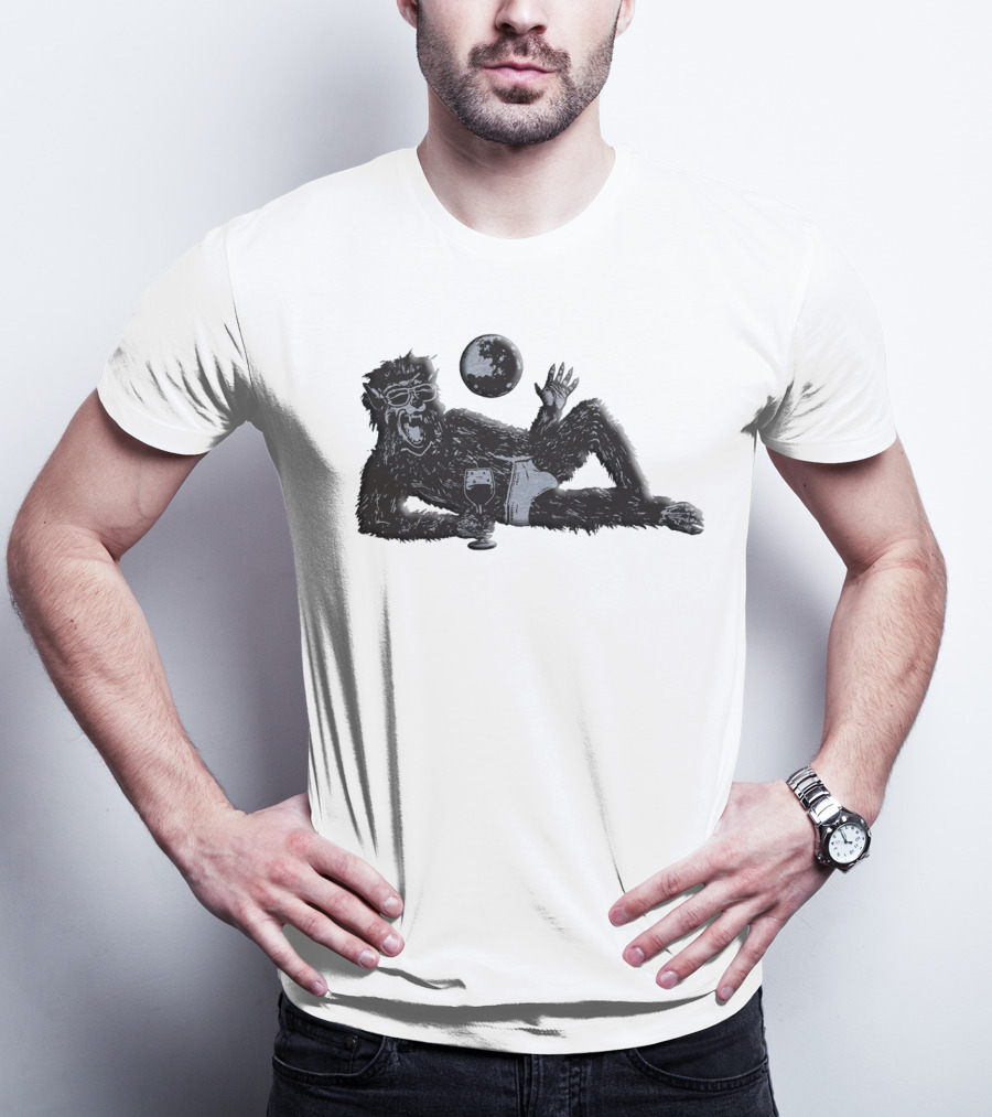 Laid-Back Monkey With Sunglasses And Drink Under The Moon T-Shirt