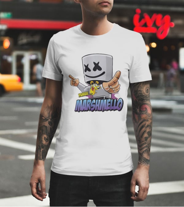 Marshmello Yuhuuu Cartoon Styled Short Sleeve T-Shirt