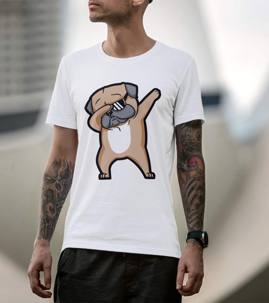 Dabbing Pug With Sunglasses Dance Pose Drawing T-Shirt