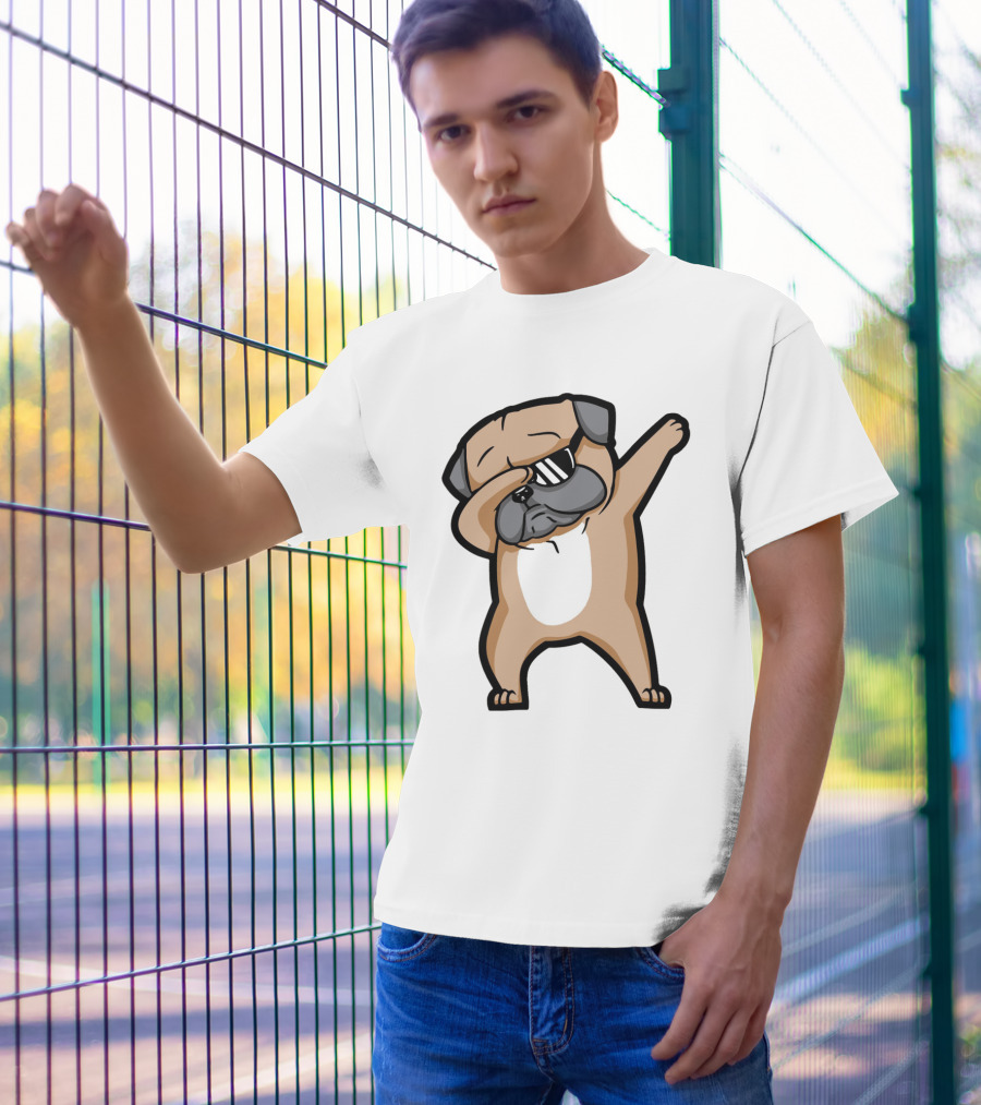 Dabbing Pug With Sunglasses Dance Pose Drawing T-Shirt