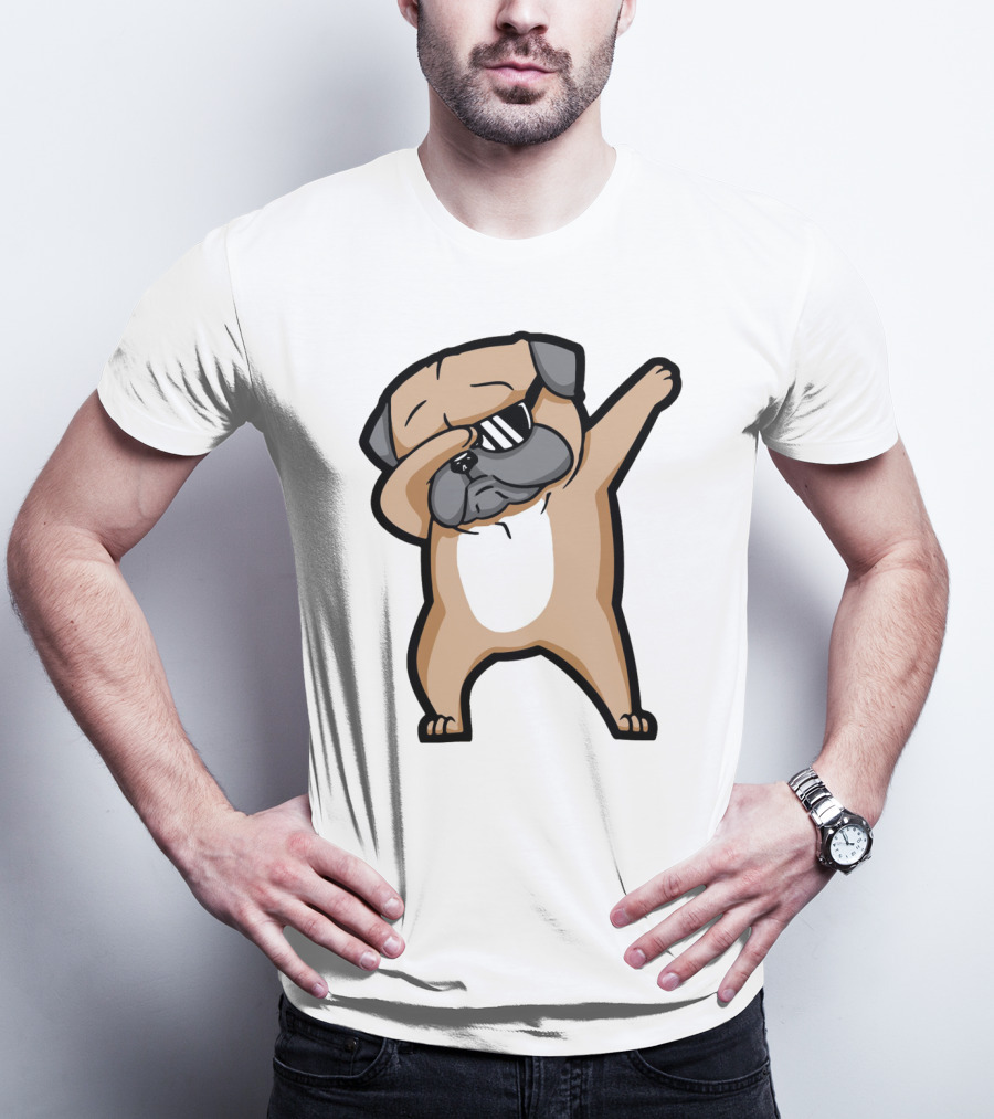 Dabbing Pug With Sunglasses Dance Pose Drawing T-Shirt