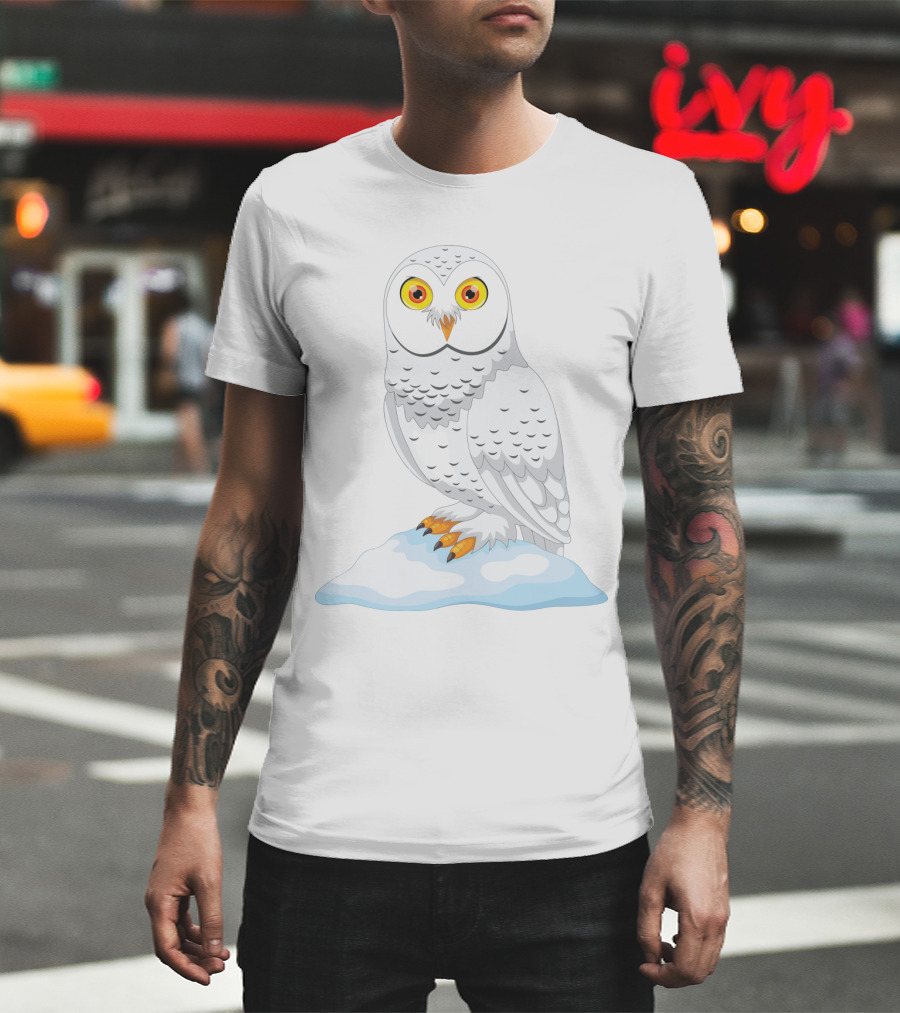 Cute Cartoon Arctic Owl Sitting On Snow T-Shirt