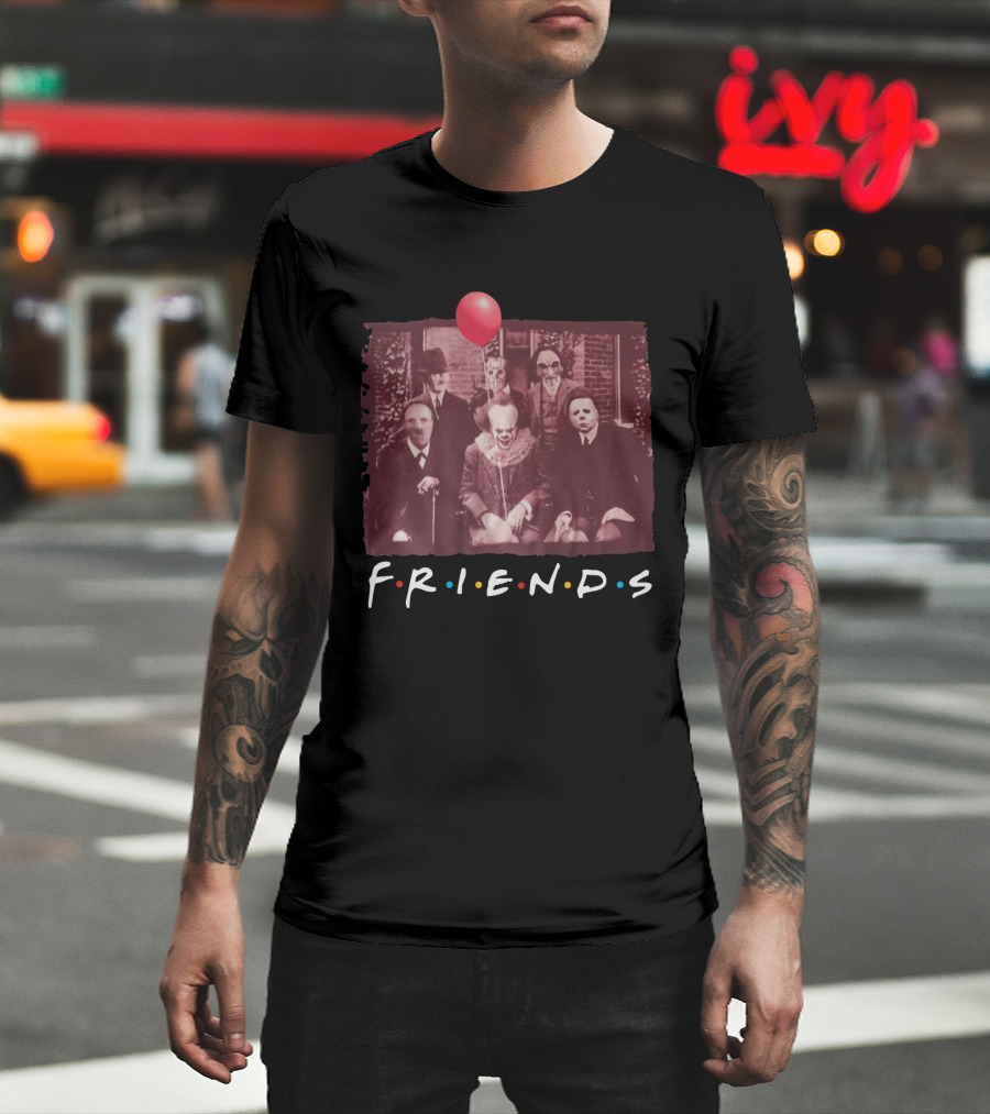 Pennywise Hannibal Lecter Michael Myers Freddy Krueger Jason Voorhees Billy Vintage Horror Friends Parody Balloon T-Shirt