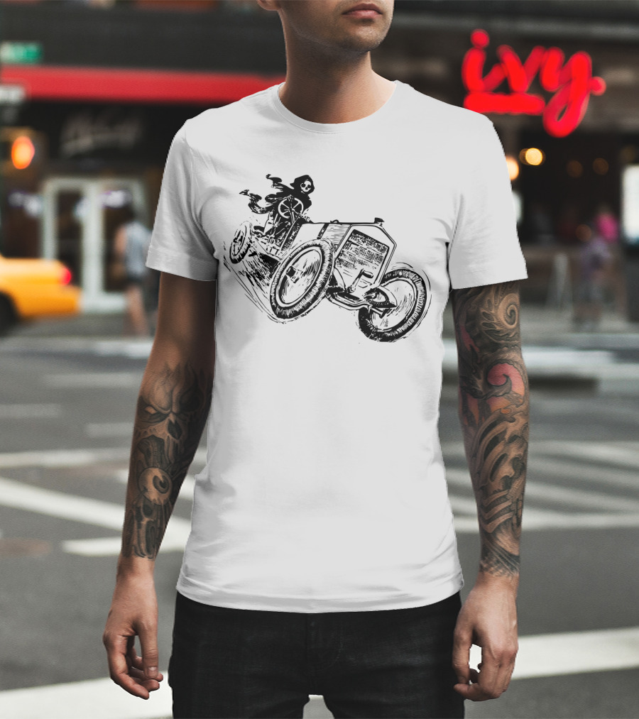 Vintage Death Racing Grim Reaper In High-Speed Race Car T-Shirt