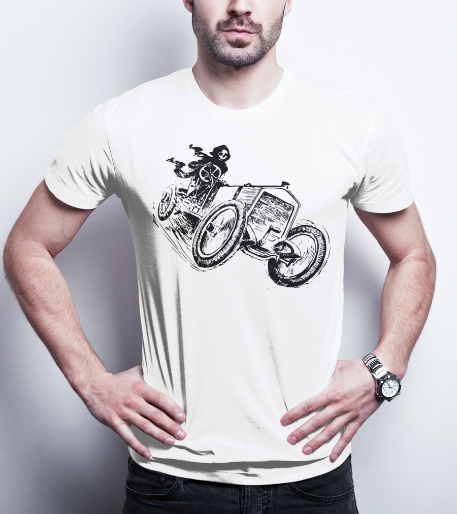 Vintage Death Racing Grim Reaper In High-Speed Race Car T-Shirt