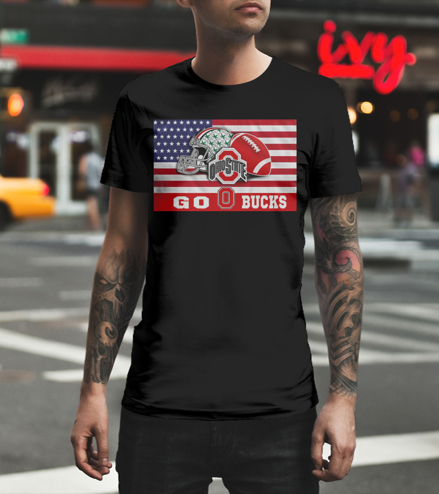 Ohio State Buckeyes Go Bucks American Flag Football Helmet T-Shirt