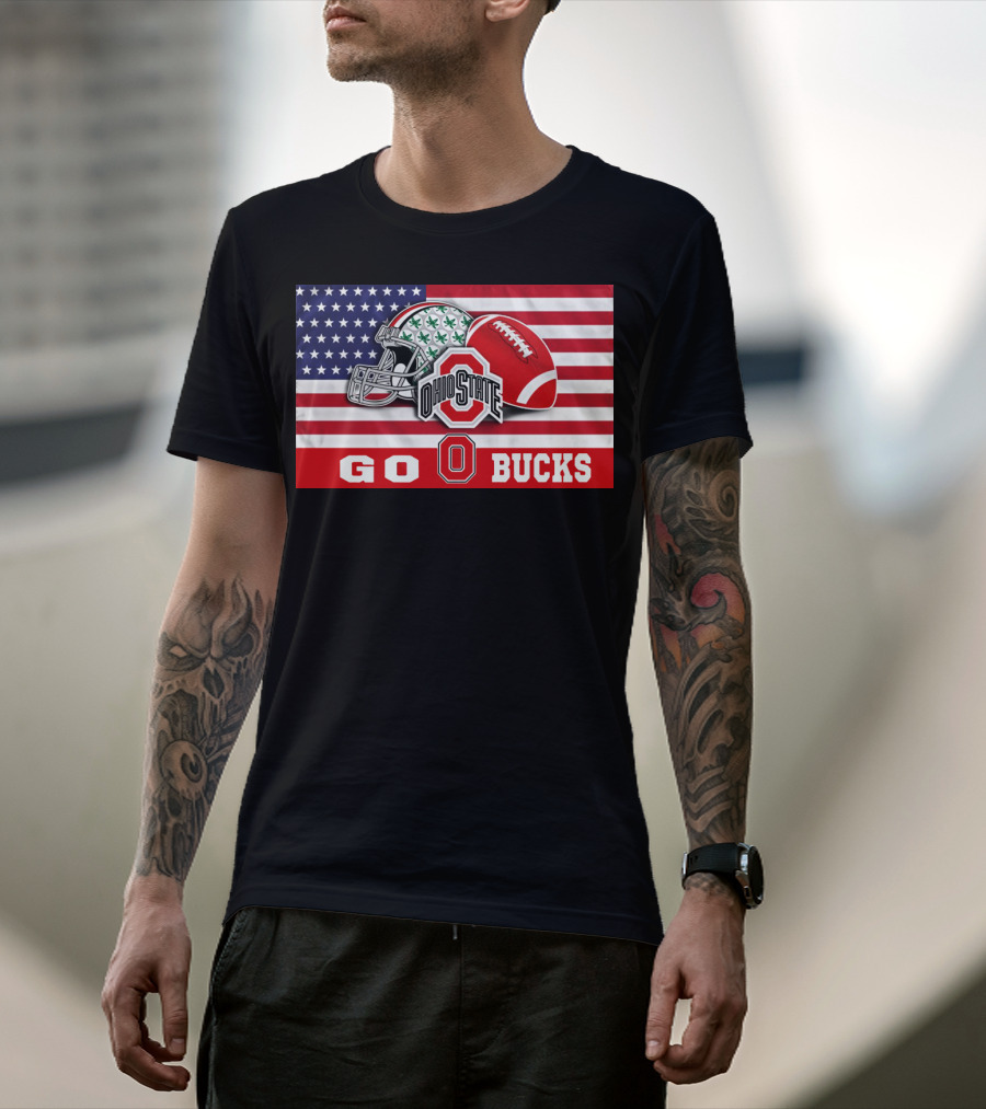 Ohio State Buckeyes Go Bucks American Flag Football Helmet T-Shirt