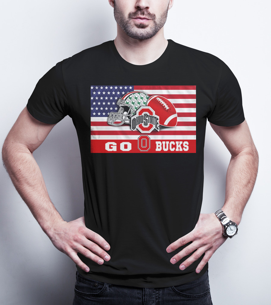 Ohio State Buckeyes Go Bucks American Flag Football Helmet T-Shirt