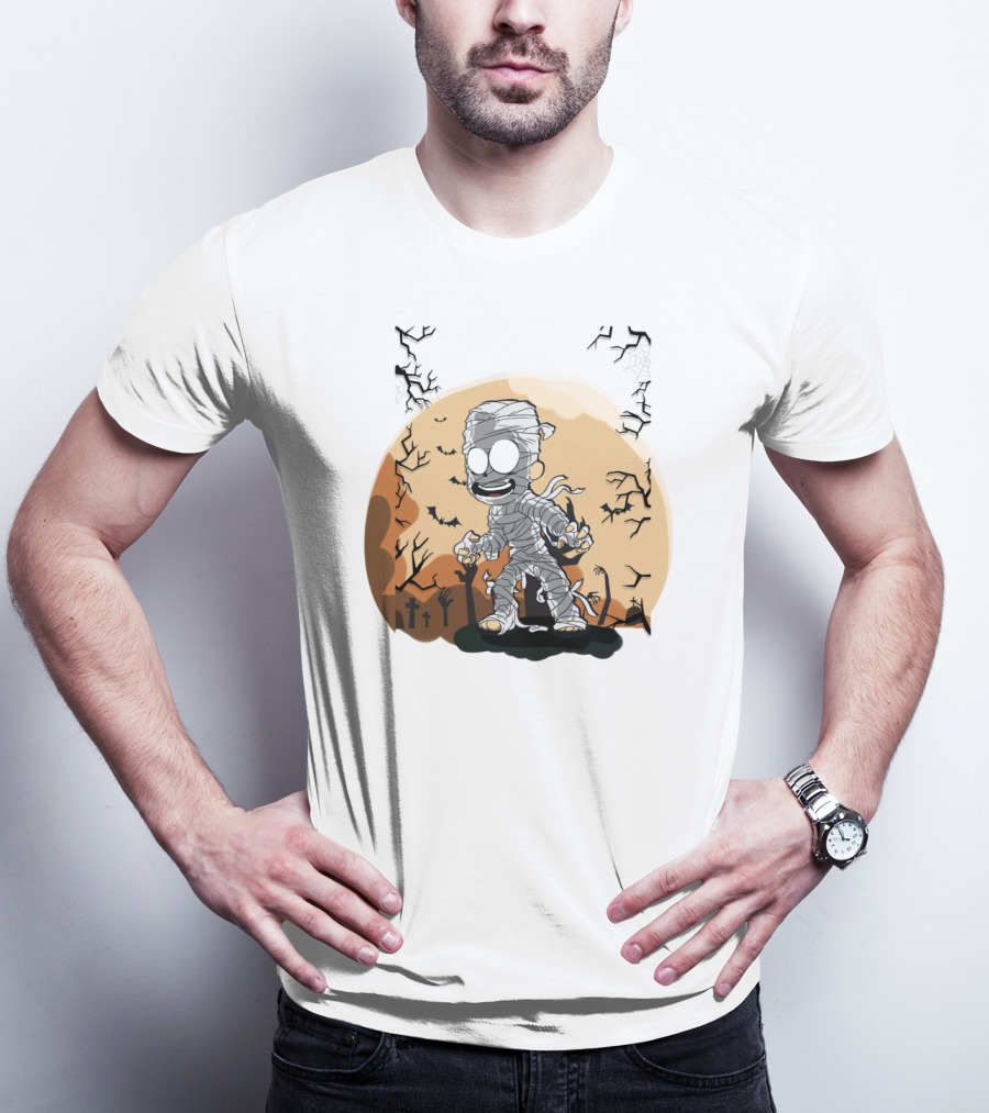 Halloween Zombies Mummy With Moon Tombs And Spooky Trees T-Shirt