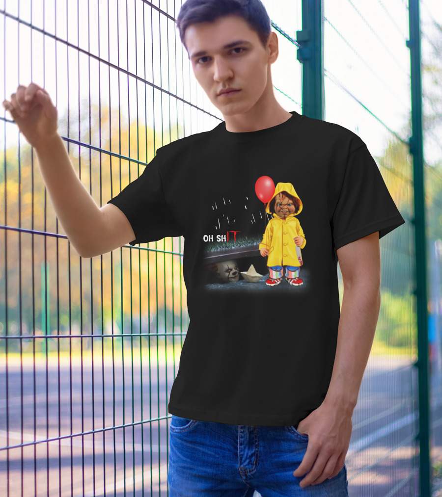 Pennywise And Chucky Oh ShIT Red Balloon Yellow Raincoat Storm Drain T-Shirt
