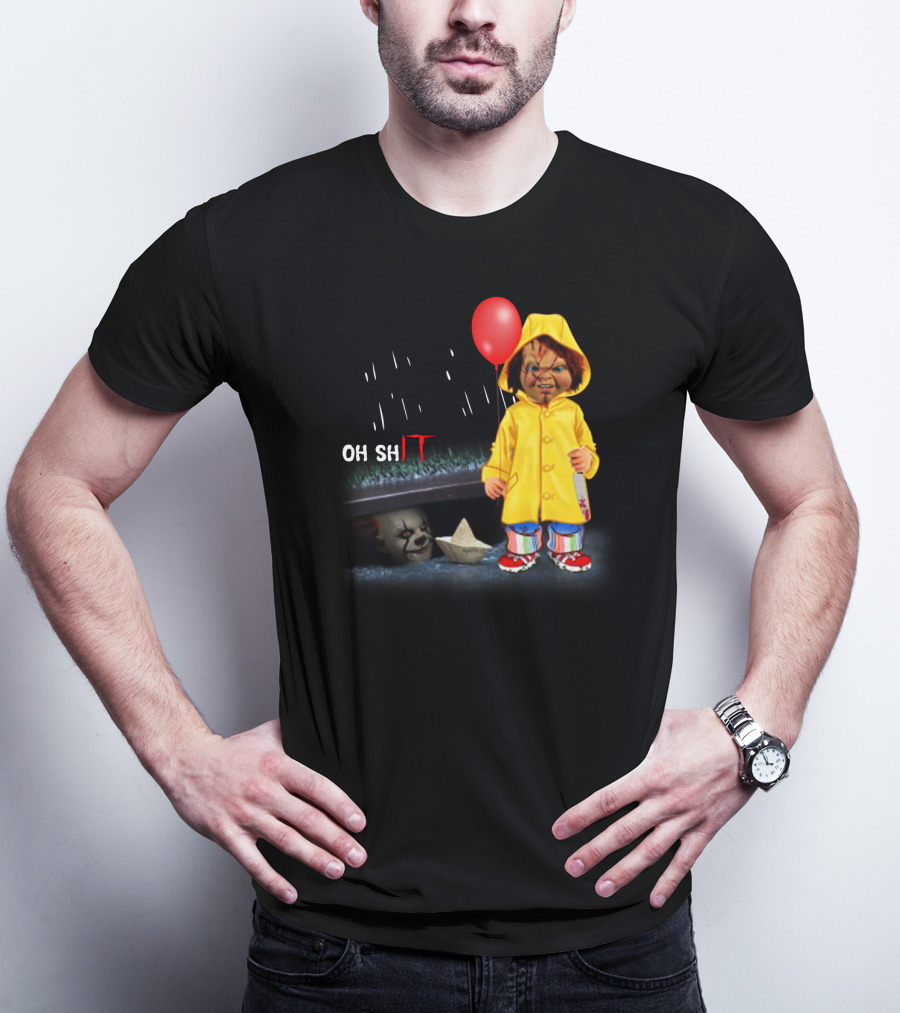 Pennywise And Chucky Oh ShIT Red Balloon Yellow Raincoat Storm Drain T-Shirt