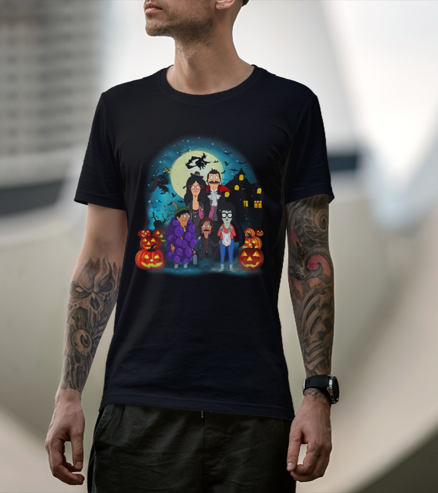 Bob's Burgers Belcher Family Halloween Costumes With Pumpkins And Haunted House T-Shirt