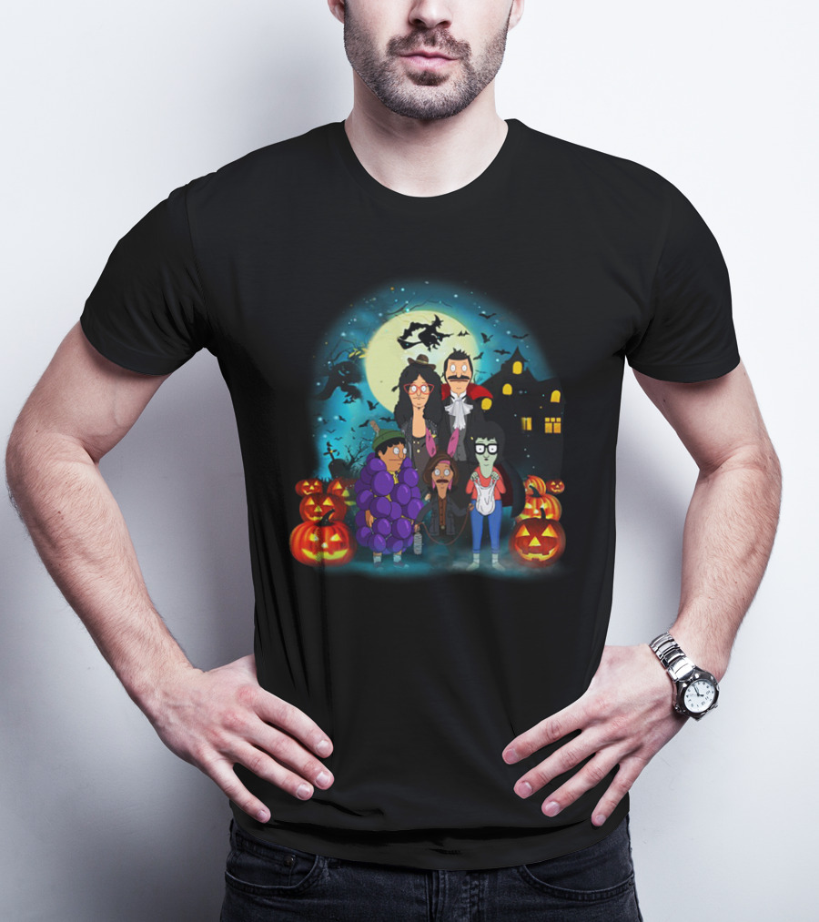 Bob's Burgers Belcher Family Halloween Costumes With Pumpkins And Haunted House T-Shirt