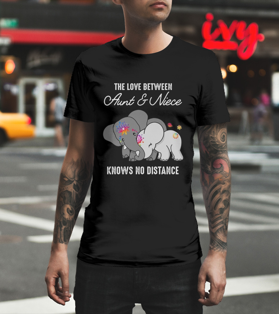 The Love Between Aunt And Niece Knows No Distance Elephants With Colorful Flowers T-Shirt