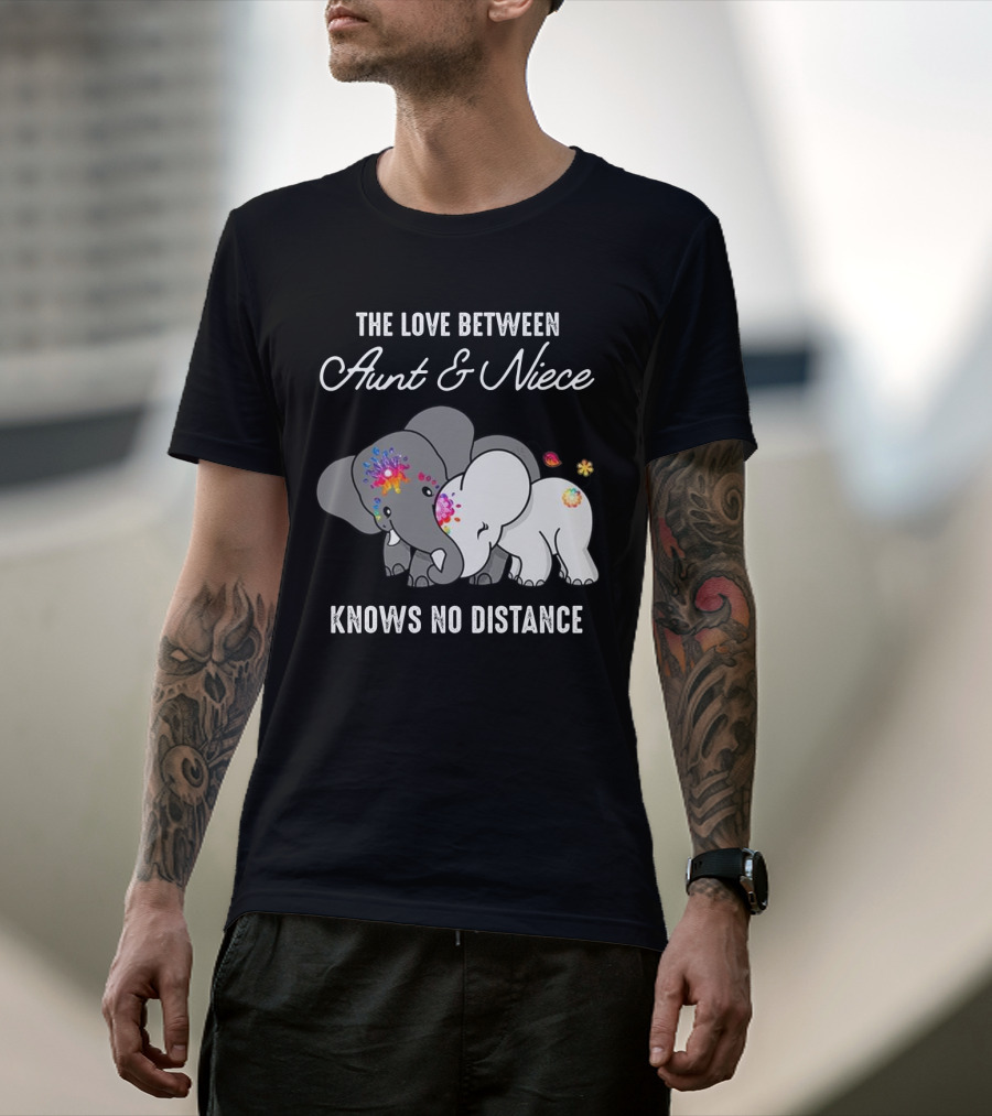 The Love Between Aunt And Niece Knows No Distance Elephants With Colorful Flowers T-Shirt