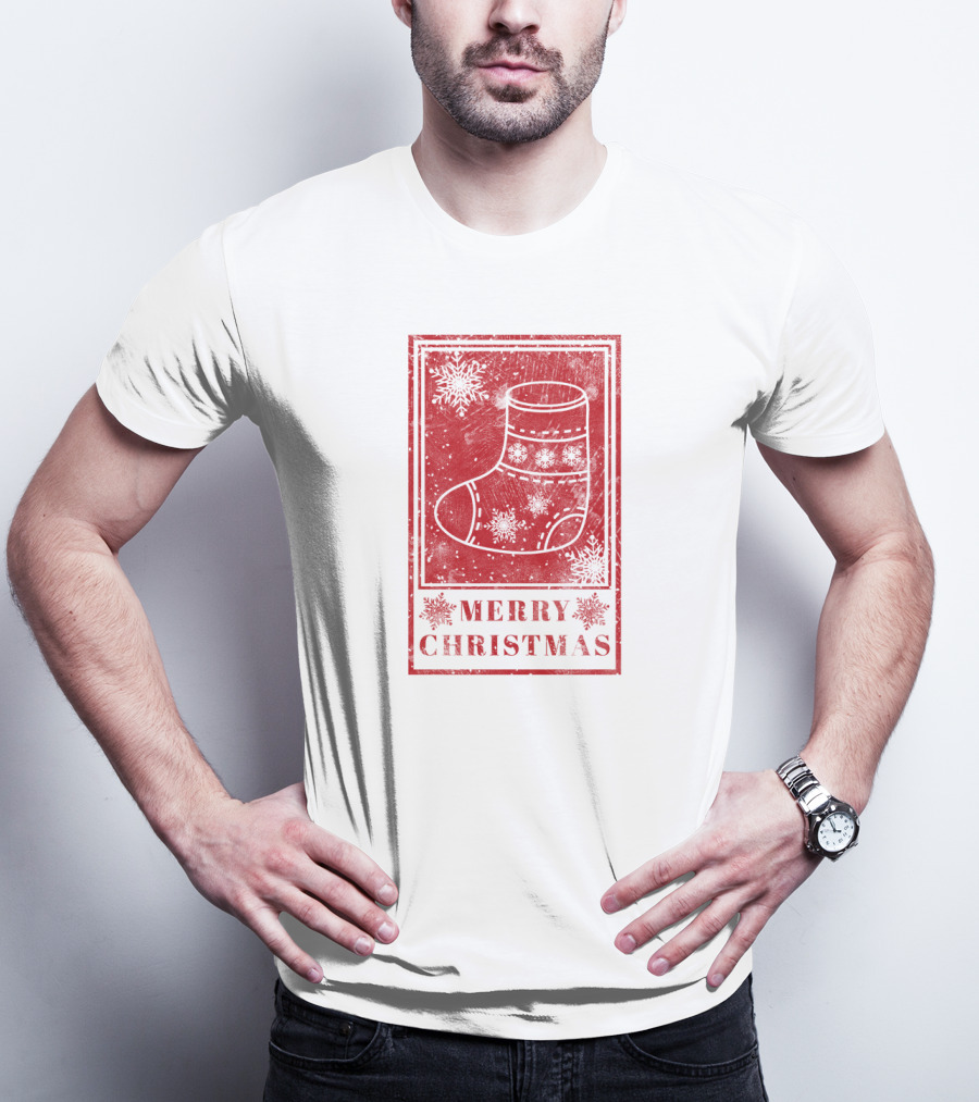 Merry Christmas Red Sock Post Stamp T-Shirt