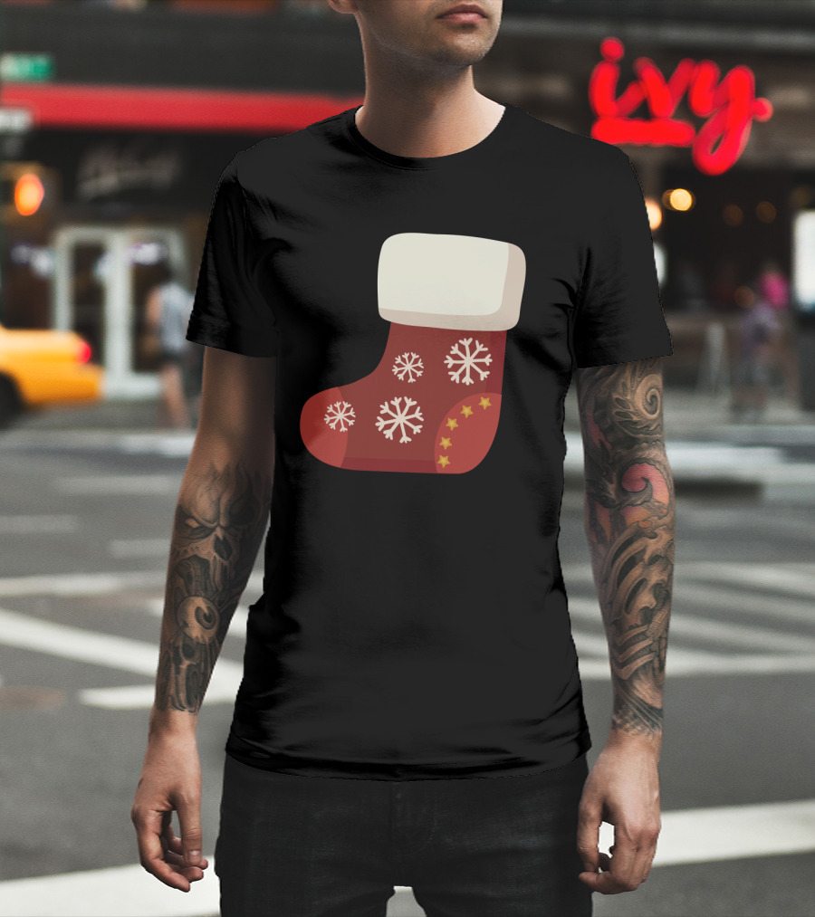 Sock Christmas Stocking With Snowflakes And Stars T-Shirt