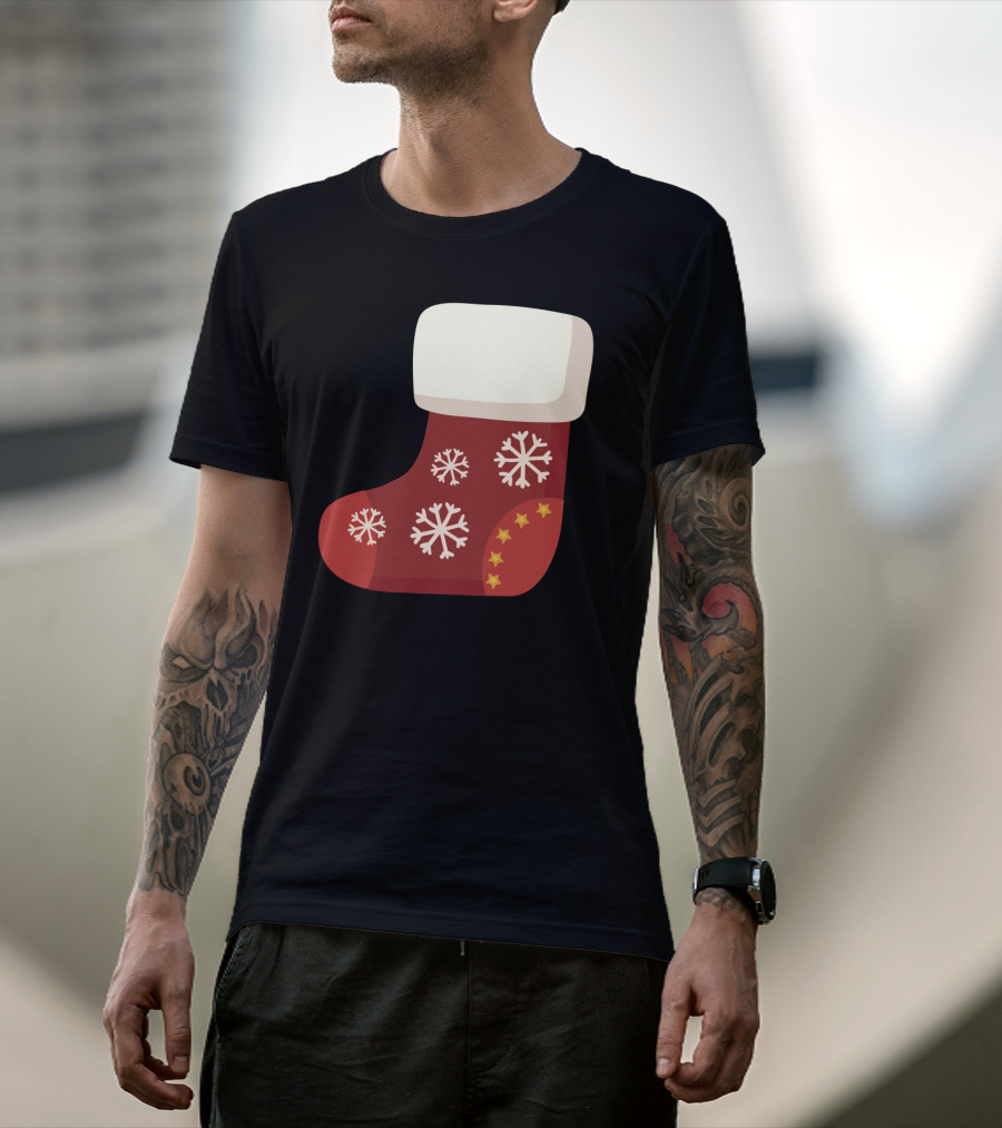 Sock Christmas Stocking With Snowflakes And Stars T-Shirt