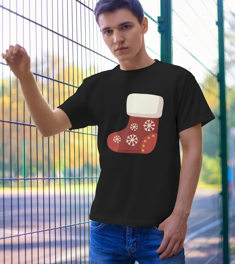 Sock Christmas Stocking With Snowflakes And Stars T-Shirt