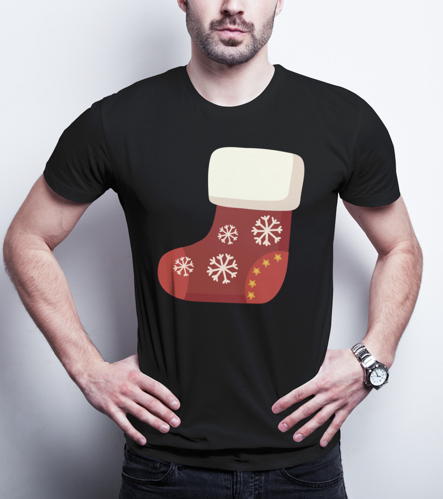 Sock Christmas Stocking With Snowflakes And Stars T-Shirt