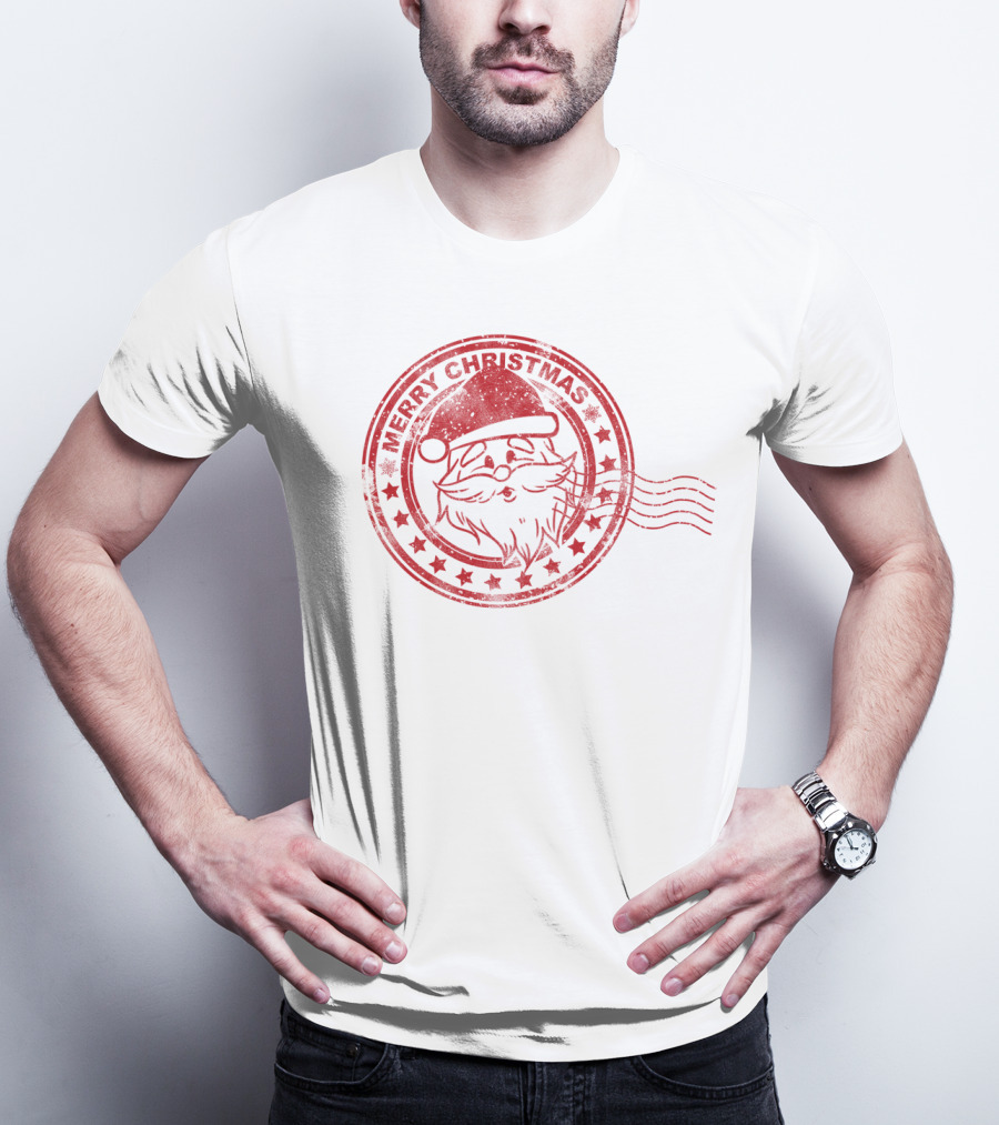 Merry Christmas Santa Claus Postmark Seal With Stars And Hat T-Shirt
