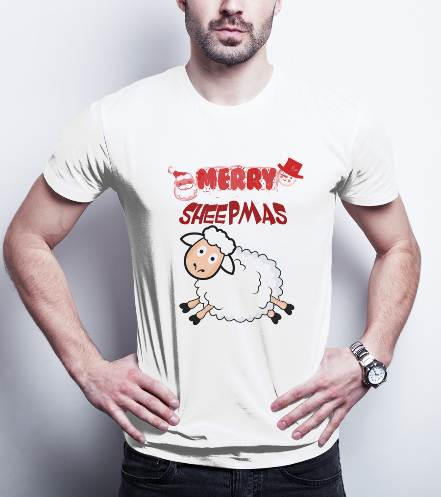 Merry Sheepmas Funny Christmas Santa Sheep With Snowman Hat T-Shirt