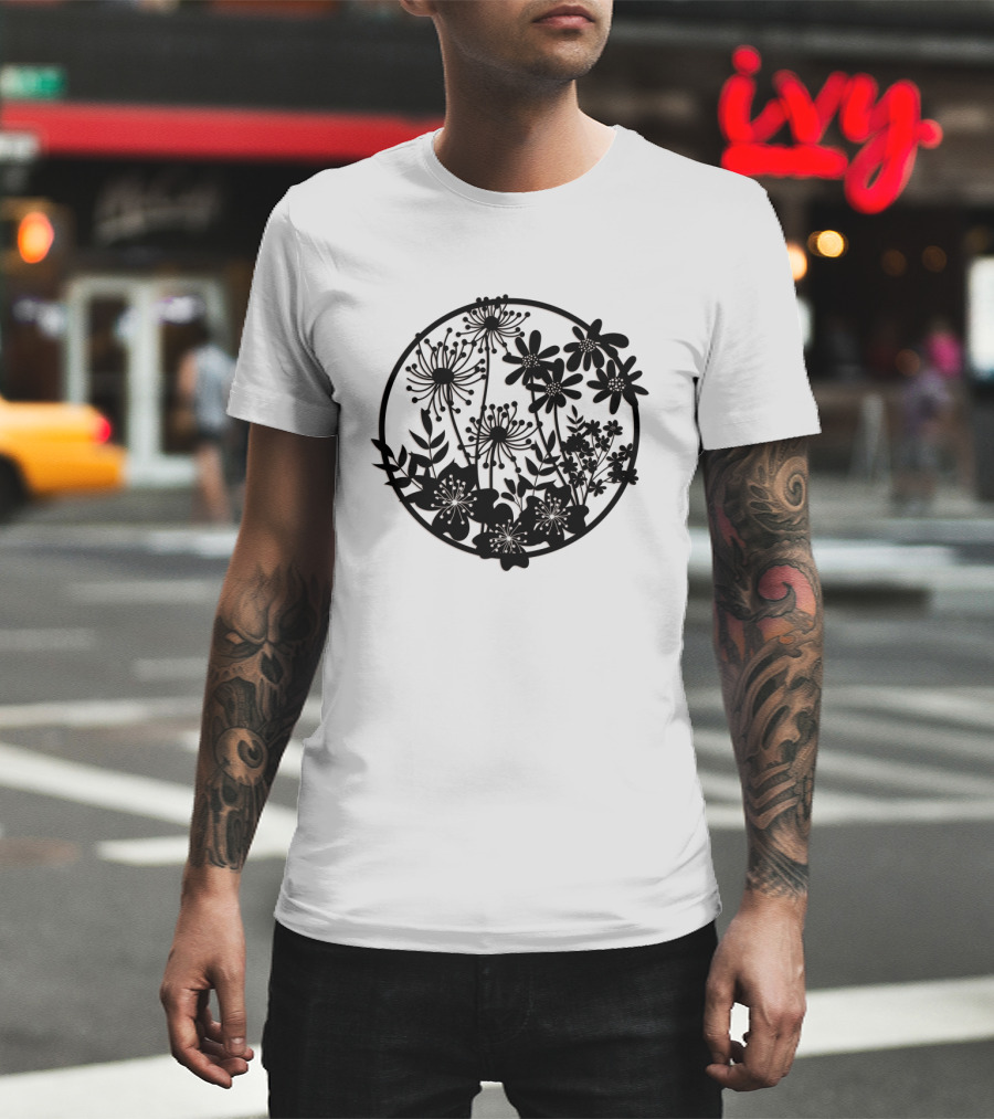 Flower Fresh Three Dimensional Silhouette Blossom Mandala T-Shirt