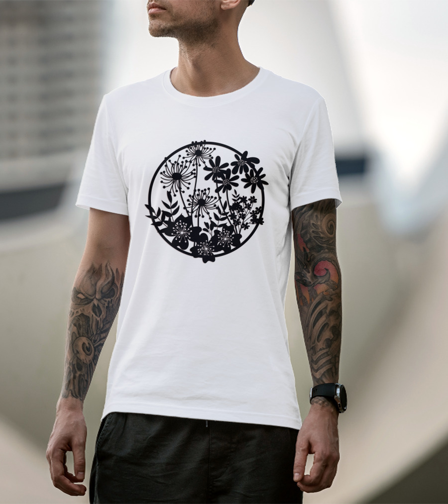 Flower Fresh Three Dimensional Silhouette Blossom Mandala T-Shirt