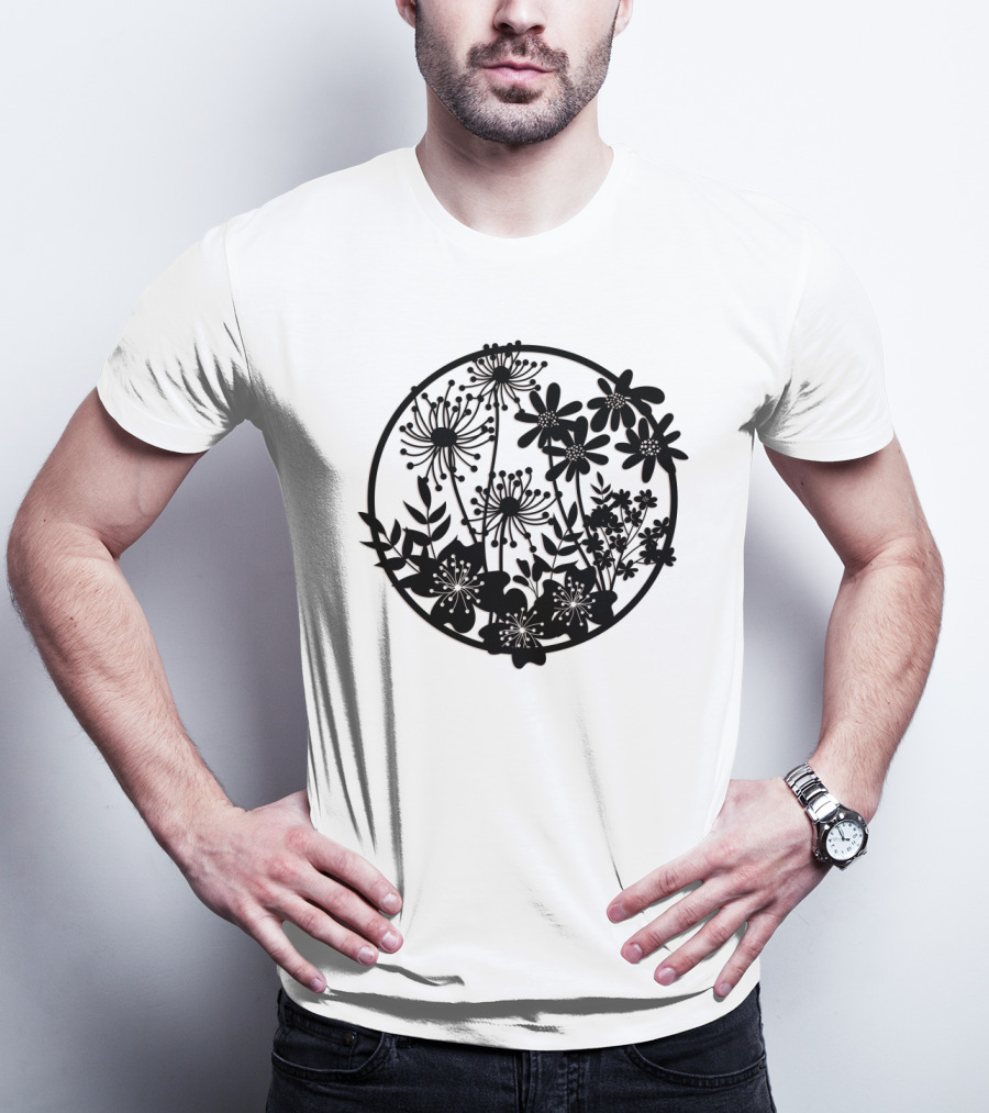Flower Fresh Three Dimensional Silhouette Blossom Mandala T-Shirt