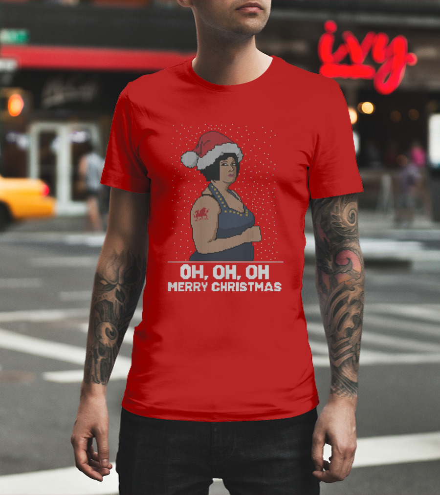 Oh Oh Oh Merry Christmas Santa Hat Tattoo T-Shirt