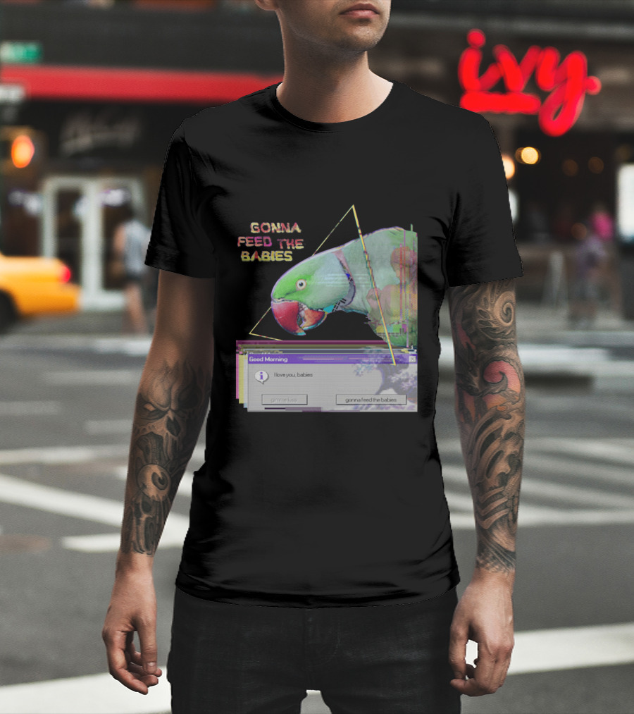 Gonna Feed The Babies Good Morning Love You Babies Parrot With Triangles T-Shirt