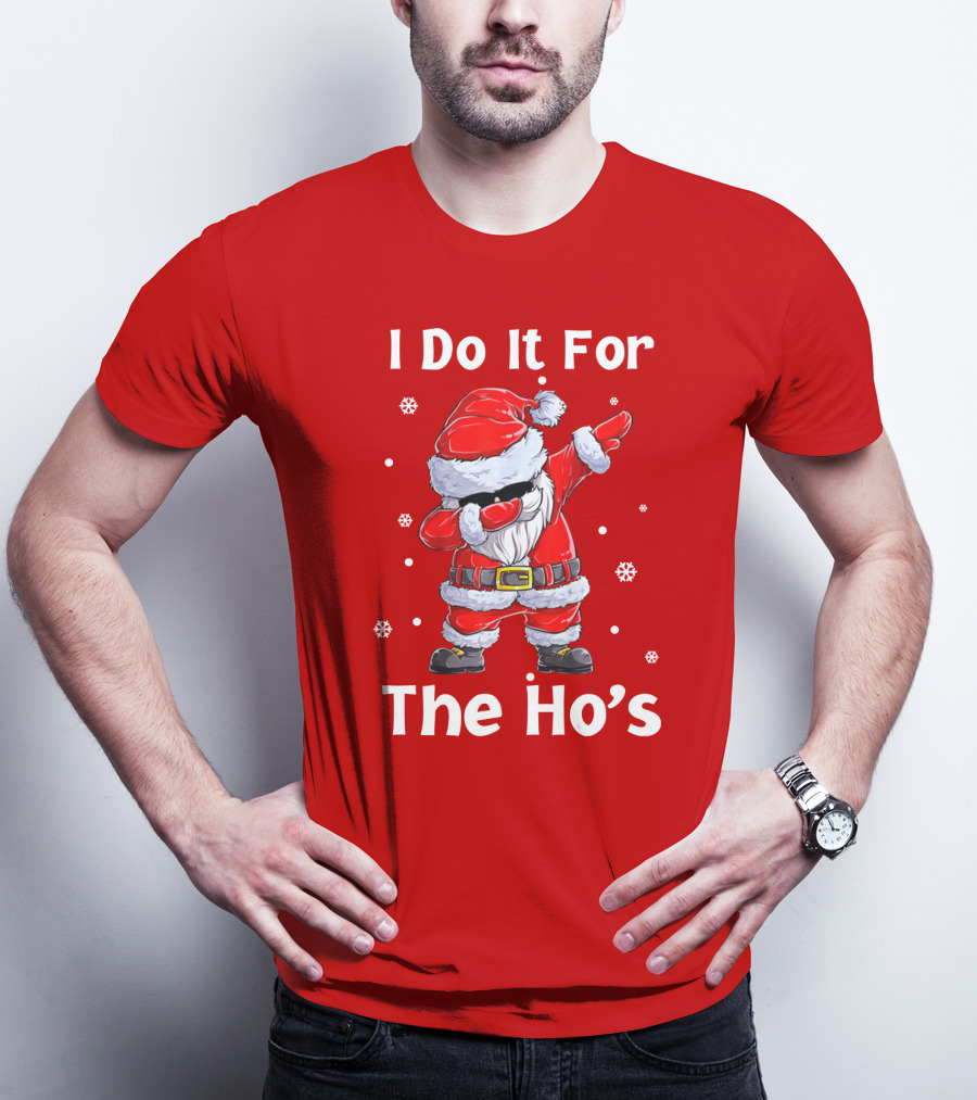 Dabbing Santa I Do It For The Ho's Christmas Outfit With Snowflakes T-Shirt