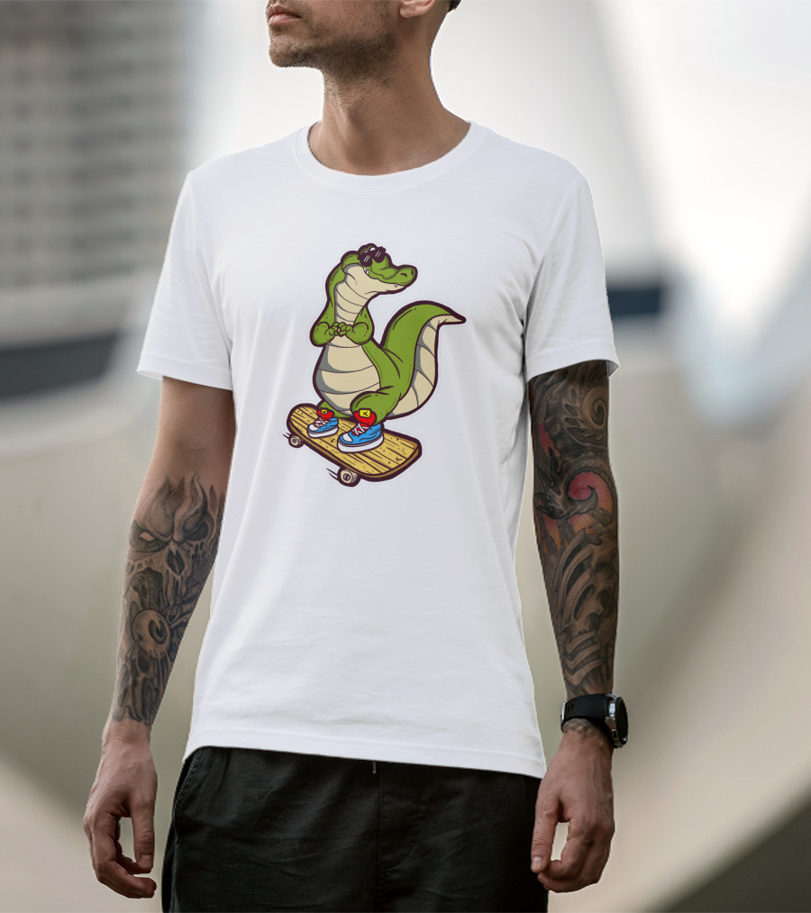 Crocodile Skates On Skateboard With Sneakers And Sunglasses T-Shirt