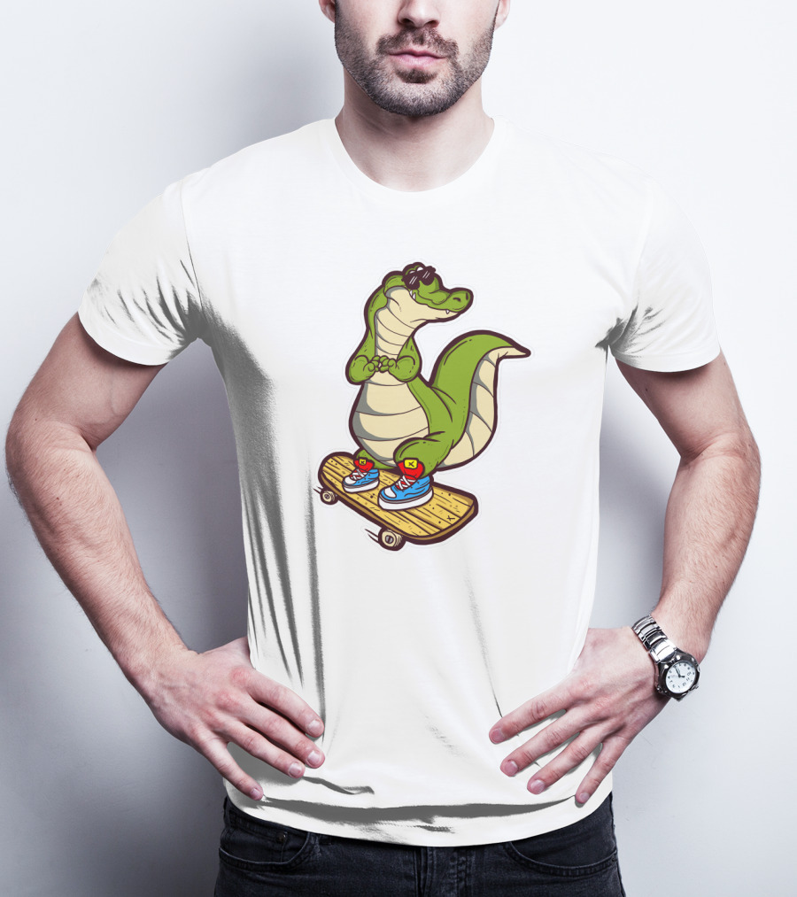 Crocodile Skates On Skateboard With Sneakers And Sunglasses T-Shirt
