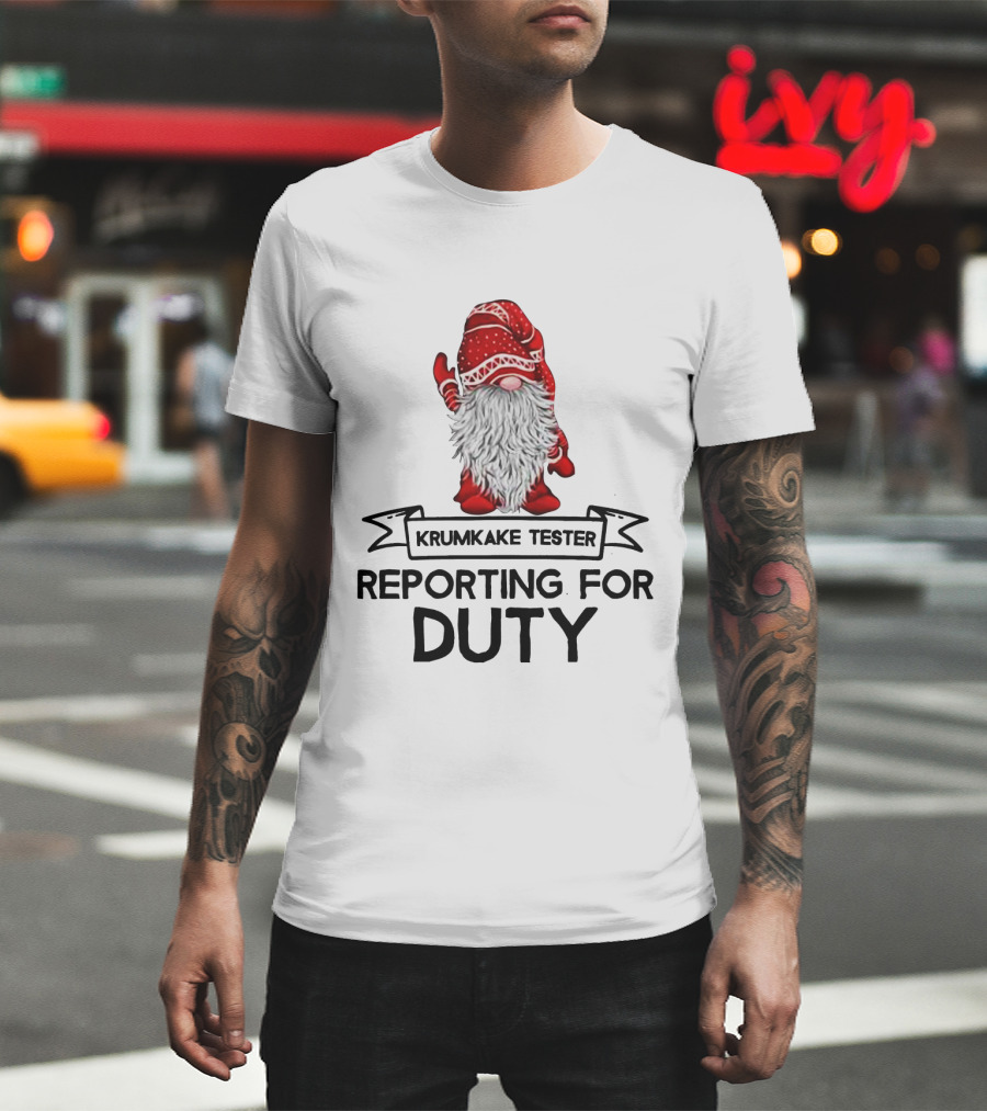 Krumkake Tester Reporting For Duty Christmas Gnome Festive Red Hat T-Shirt