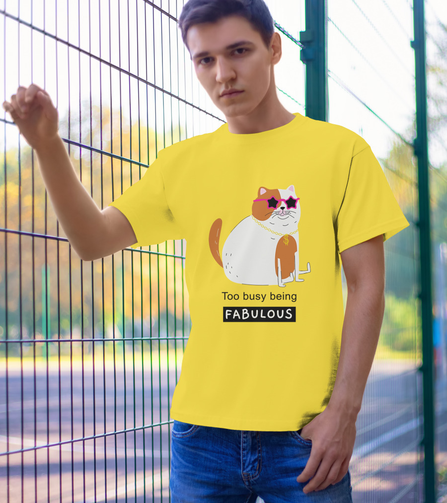 Too Busy Being Fabulous Cat With Star Sunglasses And Gold Chain T-Shirt
