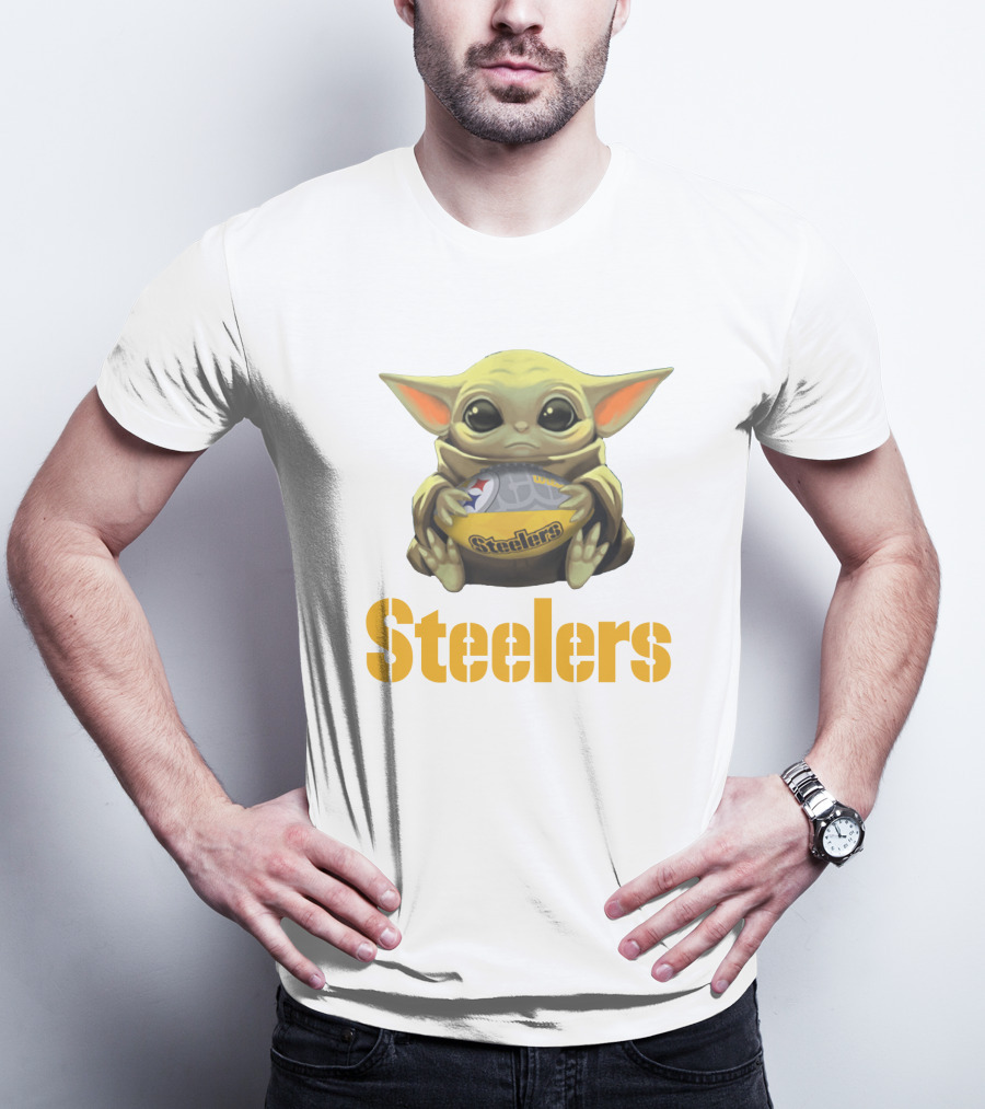 Baby Yoda Hug Steelers Football Team T-Shirt