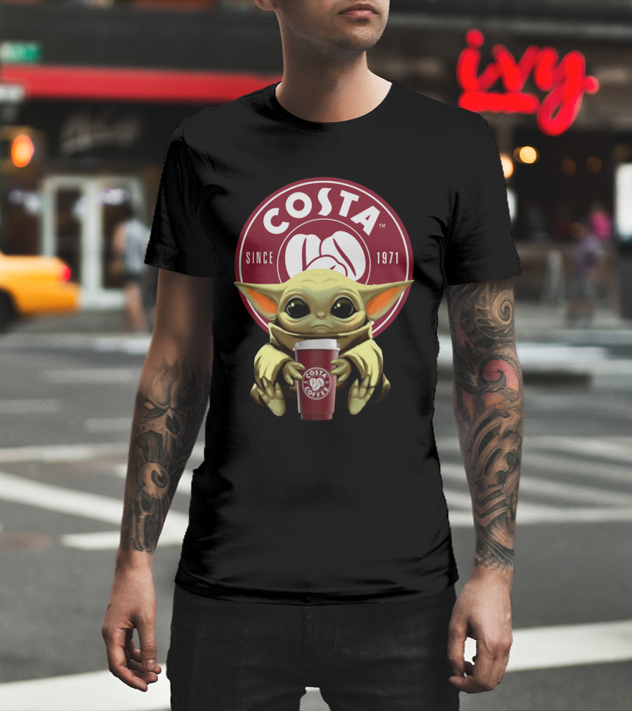 Baby Yoda Holding Costa Coffee Cup Since 1971 T-Shirt