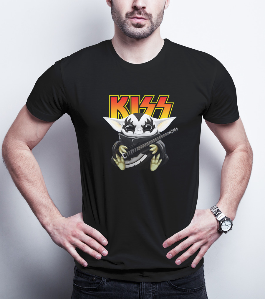 Baby Yoda Kiss Rock Bass Player T-Shirt