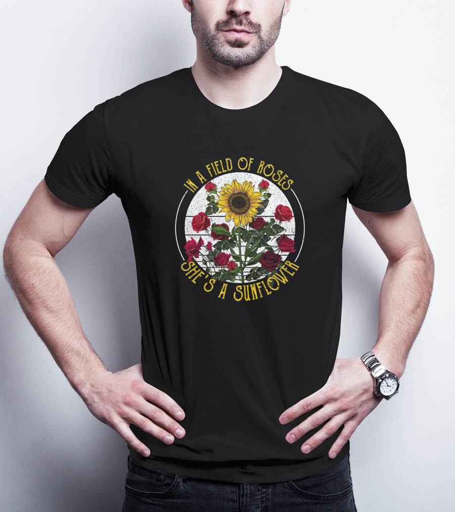 In A Field Of Roses She's A Sunflower Floral Contrast T-Shirt