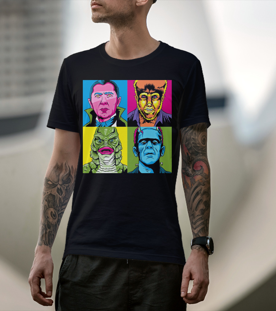 Dracula Frankenstein Wolfman Creature Horror Pop Art Icons T-Shirt