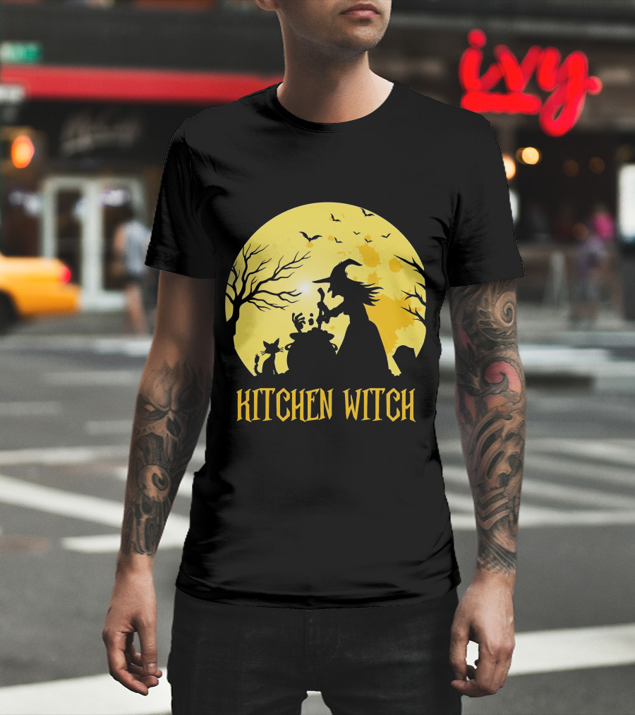 Kitchen Witch Halloween Silhouette Moon Cooking Potion T-Shirt